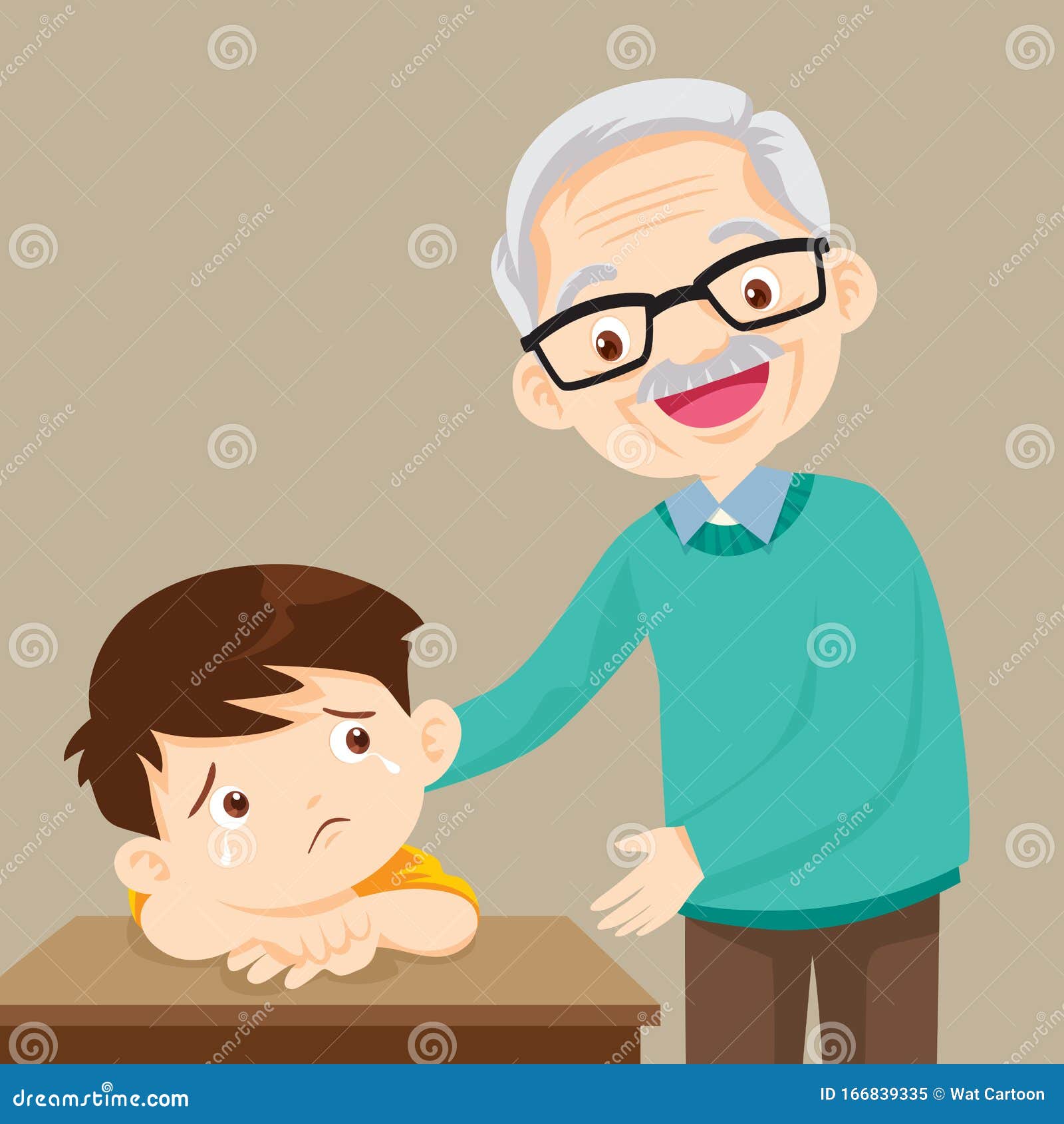 Grandfather Comforting Sad Boy Grieving Stock Vector - Illustration of ...