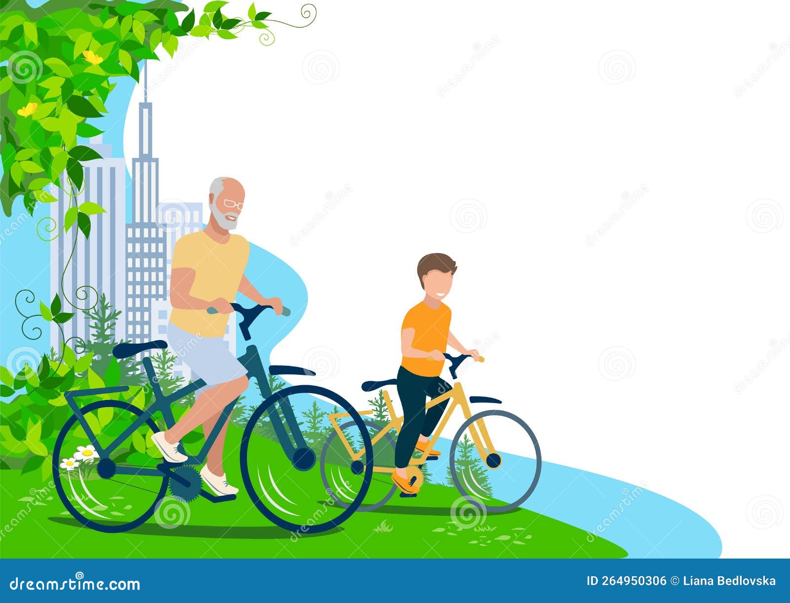 Happy Grandfather Rides a Bicycle with His Grandson Stock Vector ...