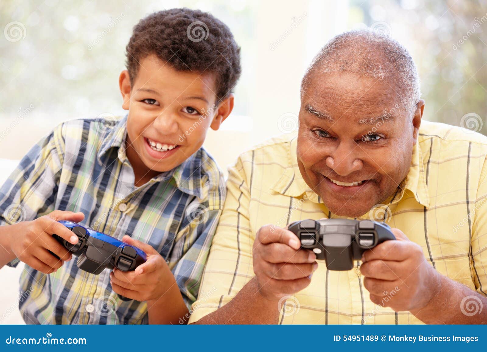 Grandfather and Grandson Playing Computer Games Stock Image - Image of ...
