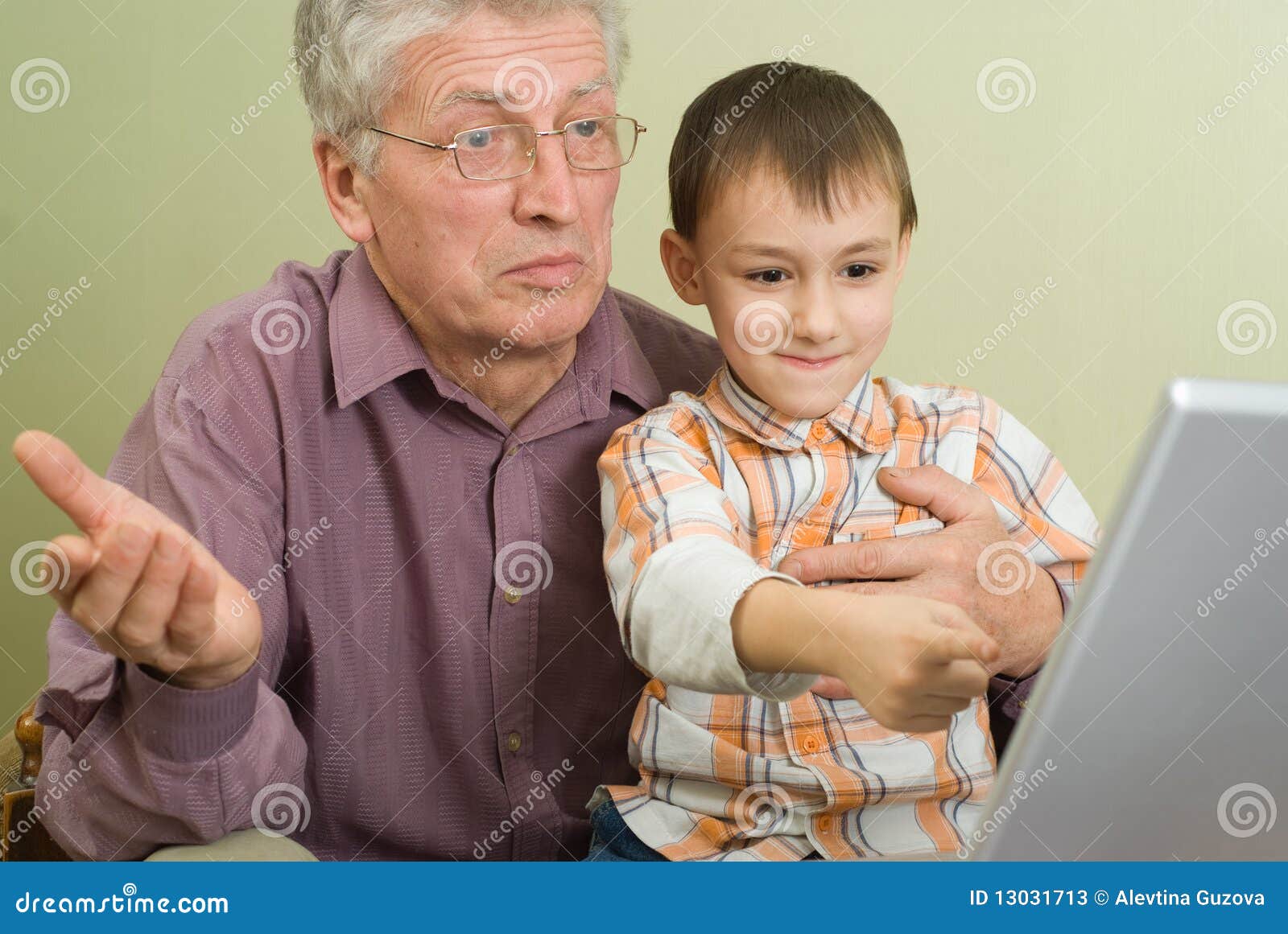 Grandfather and Grandson Playing on a Laptop Stock Image - Image of ...