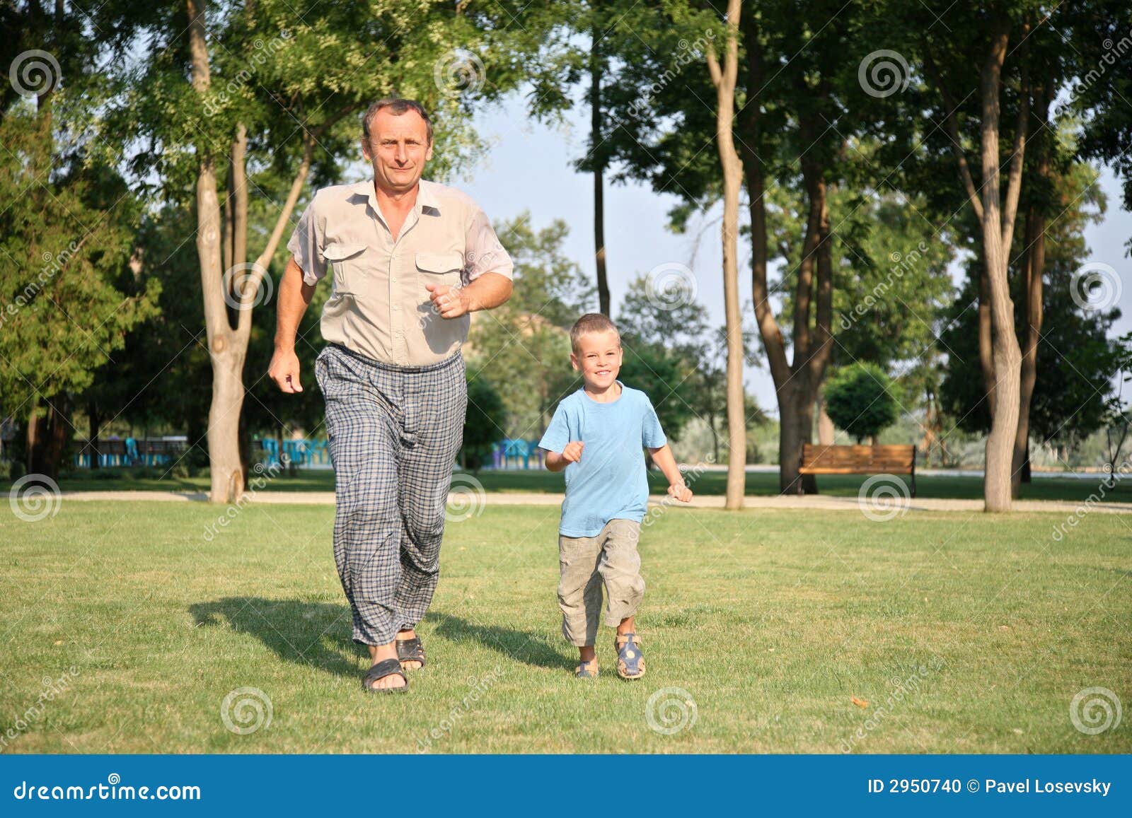 Grandfather with Grandson Run Stock Photo - Image of lawn, grandparent ...