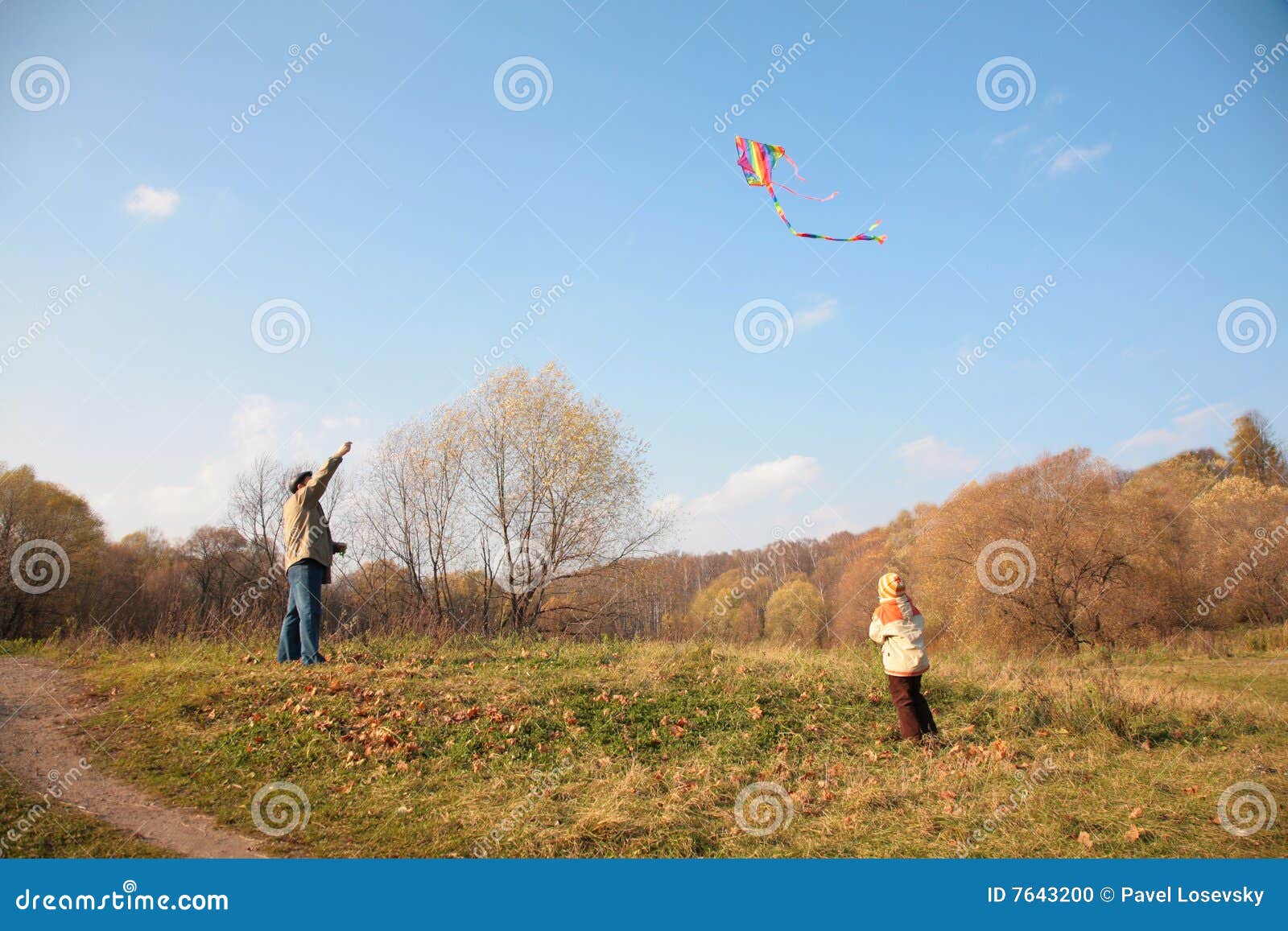 Grandfather and the Grandson Start Kite Stock Photo - Image of leaf ...