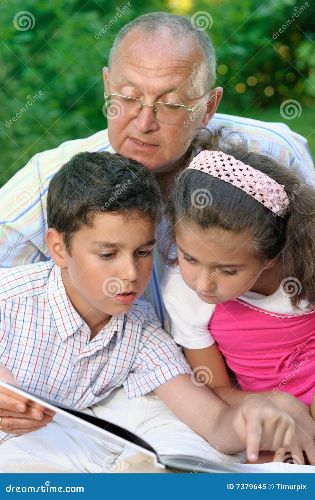 Grandfather and Kids Reading Book Stock Image - Image of laughing, love ...