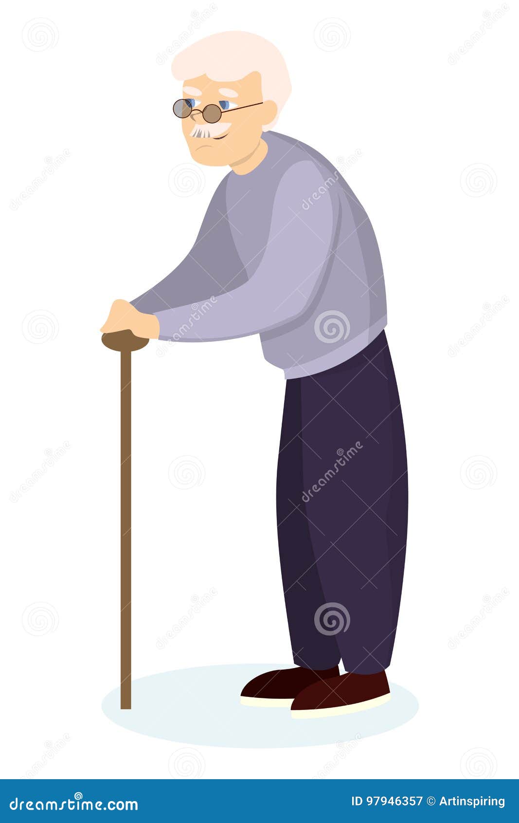 Grandfather with stick. stock vector. Illustration of flat - 97946357