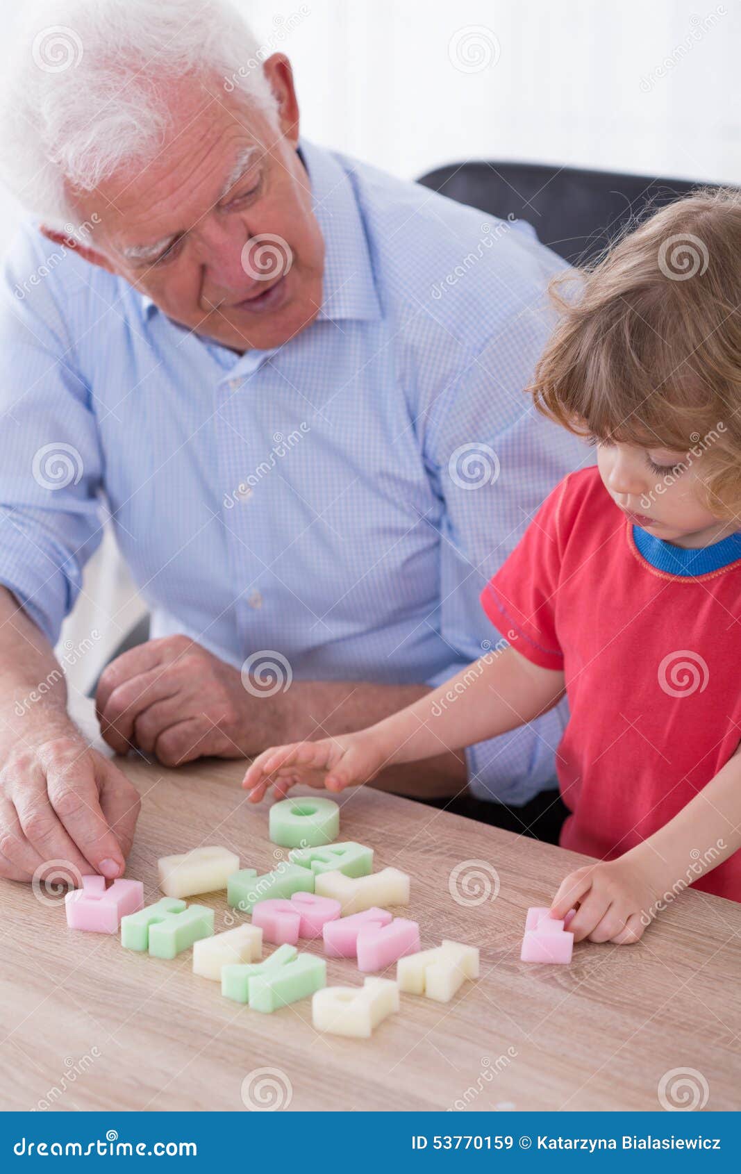 Grandfather Teaching Preschooler Alphabet Stock Image - Image of ...