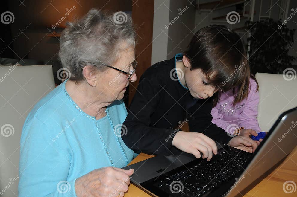 Grandma Gets a Lesson in Computer Operation Stock Image - Image of ...