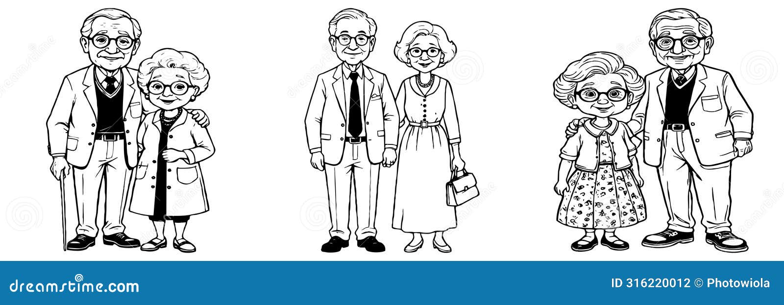Grandma And Grandpa Fictional Characters Black And White Cartoon
