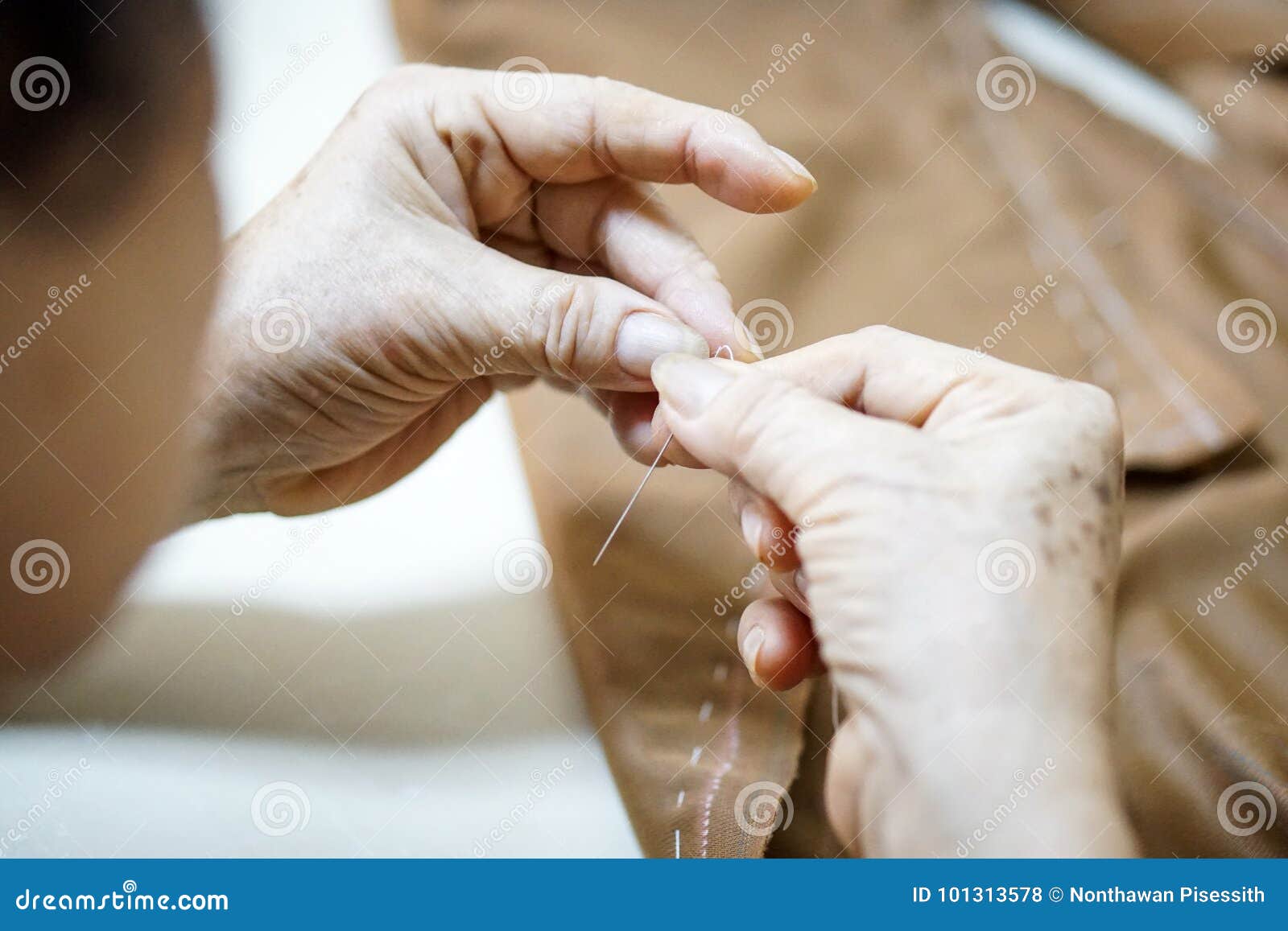 Grandma Hand Needle and Sewing Making Cloth Stock Photo - Image of home ...
