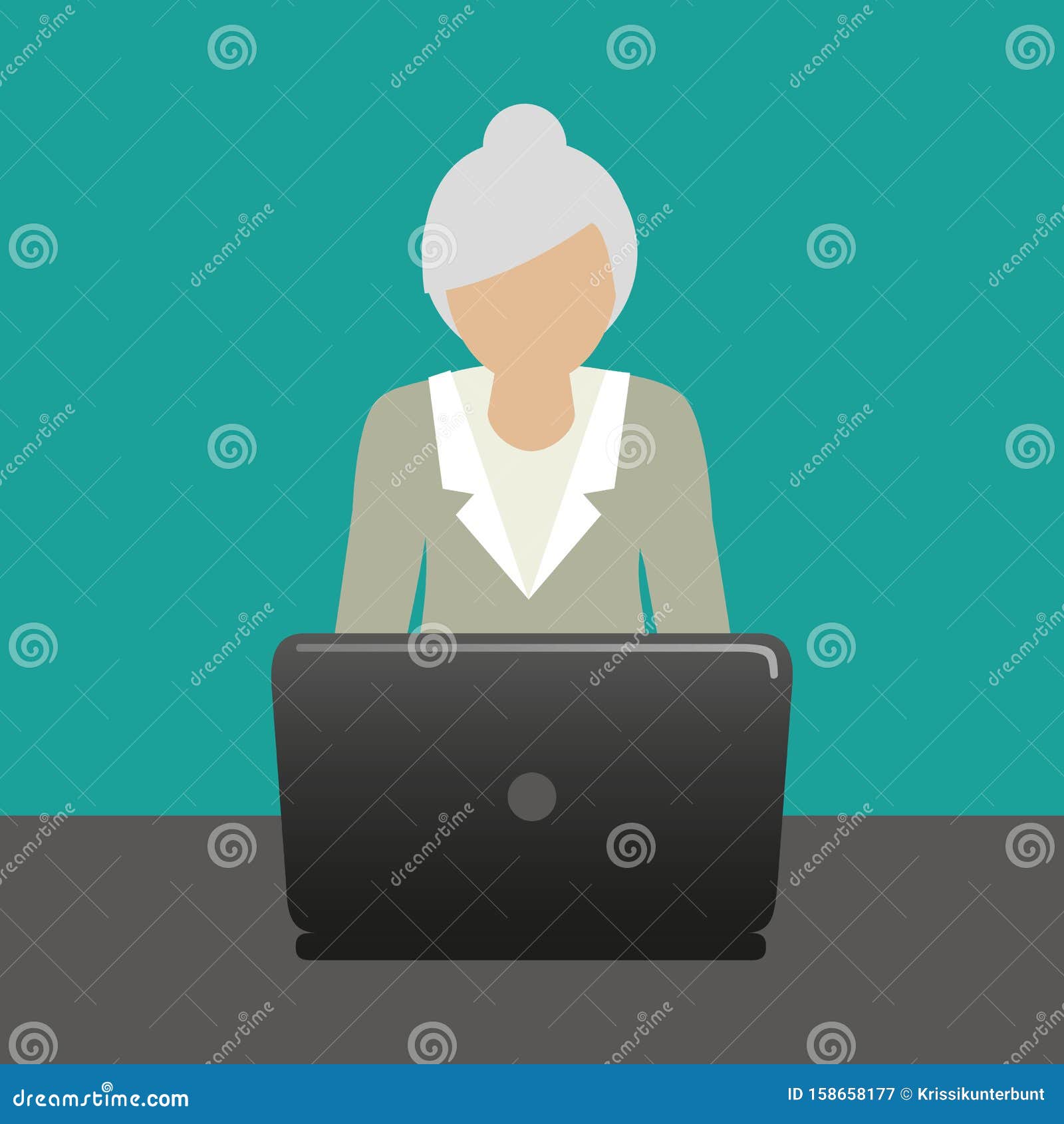 Grandma with Laptop is Working with Computer Stock Vector ...