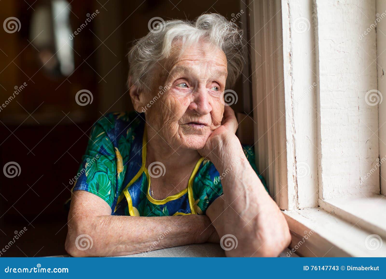 Grandma Looks Out the Window. Stock Image - Image of caucasian, mature ...