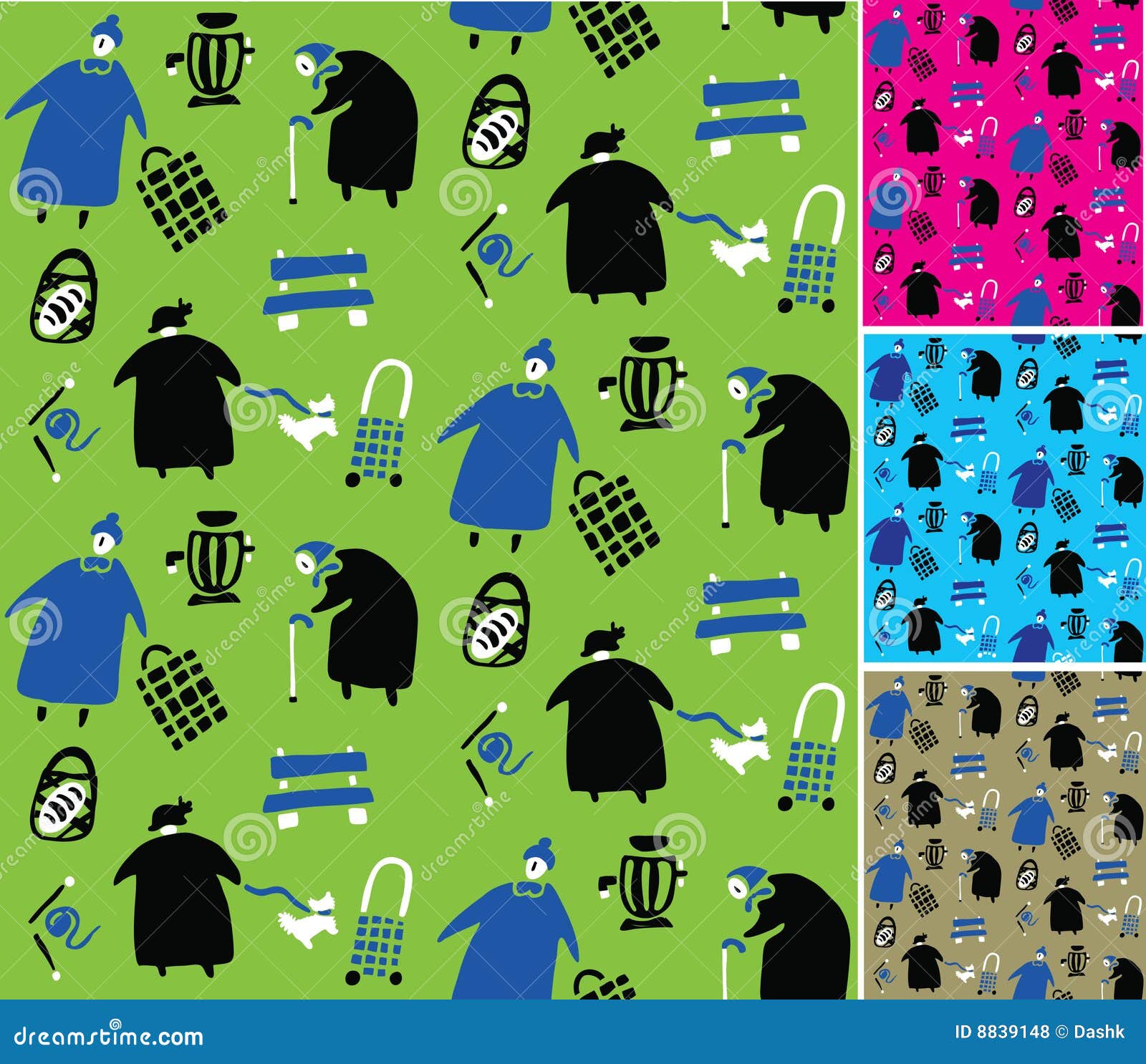 Grandma And Cat Pattern Seamless. Grandmother Loves Pet Background ...