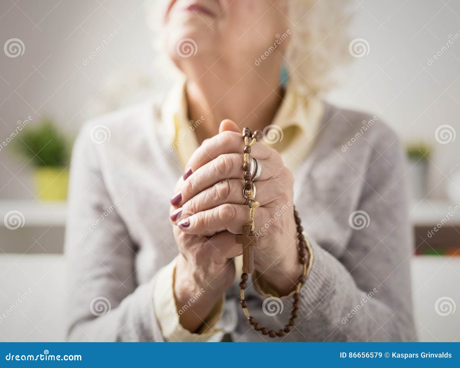 Grandma Praying with Rosary Stock Image - Image of symbol, baptist ...