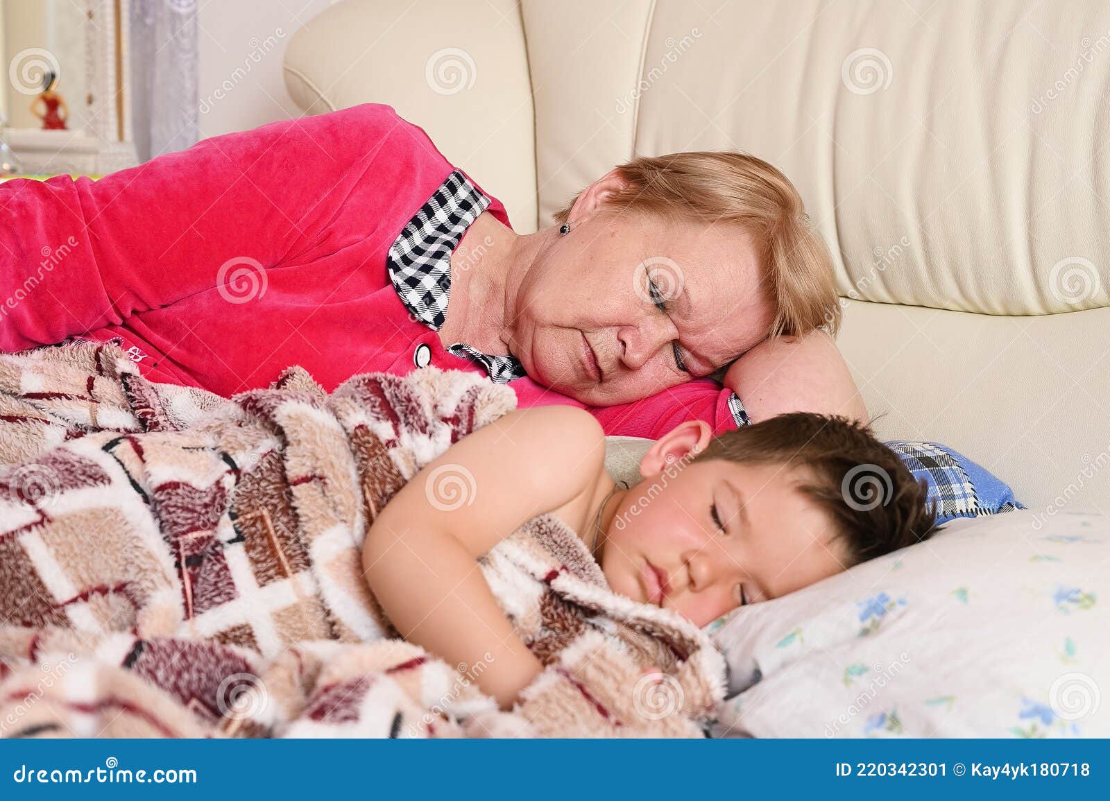 Grandma Sleeps with Her Grandson Stock Image - Image of childhood ...