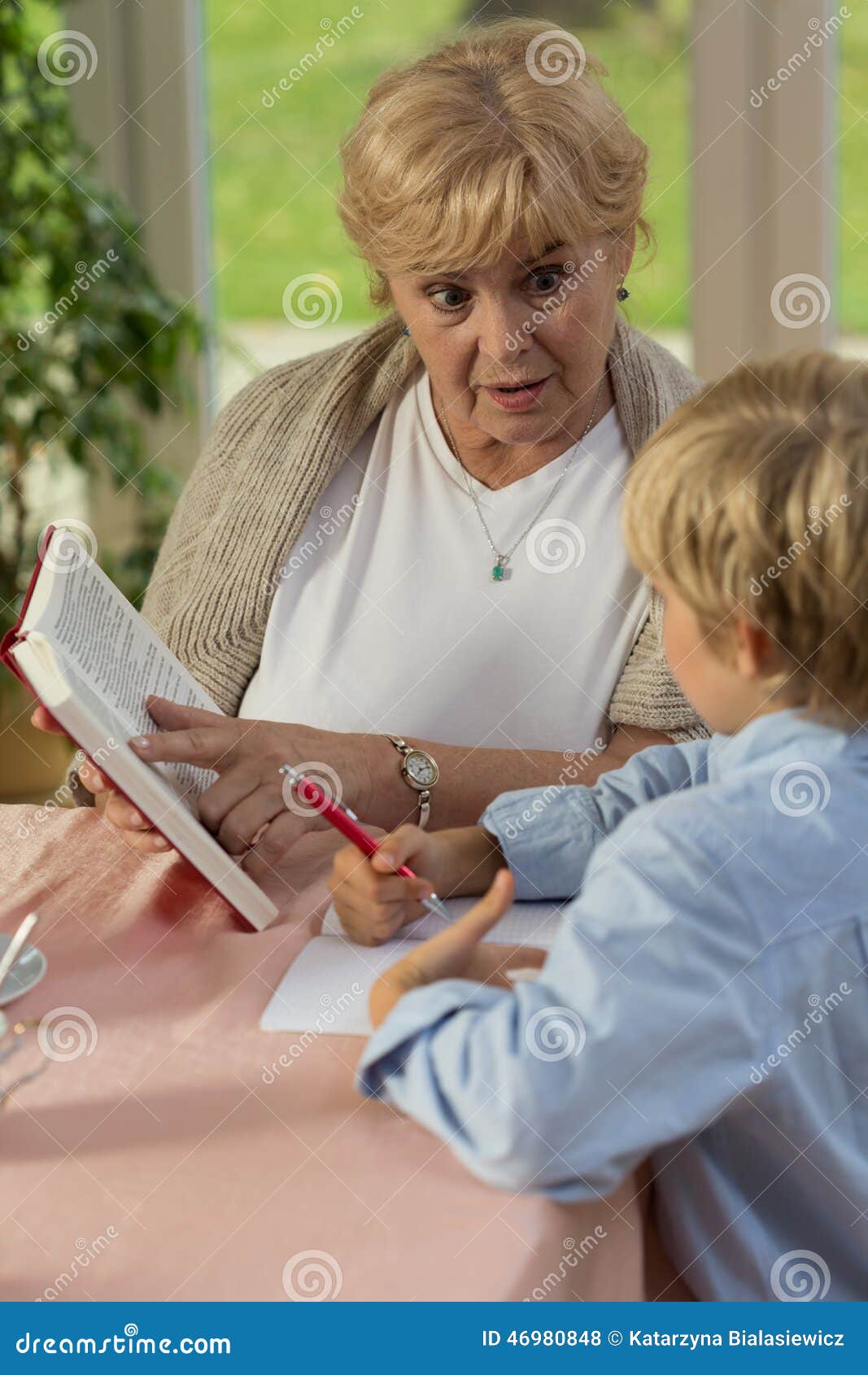 Grandma Teaching His Grandson Stock Photo - Image of female, older ...