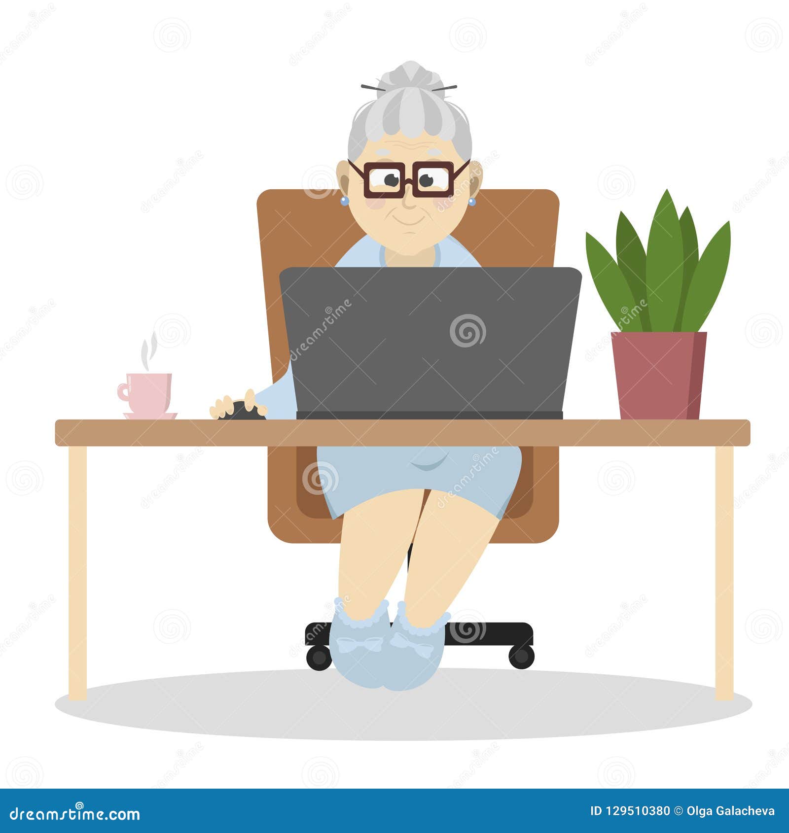 Grandmother at the Computer Stock Illustration - Illustration of people ...
