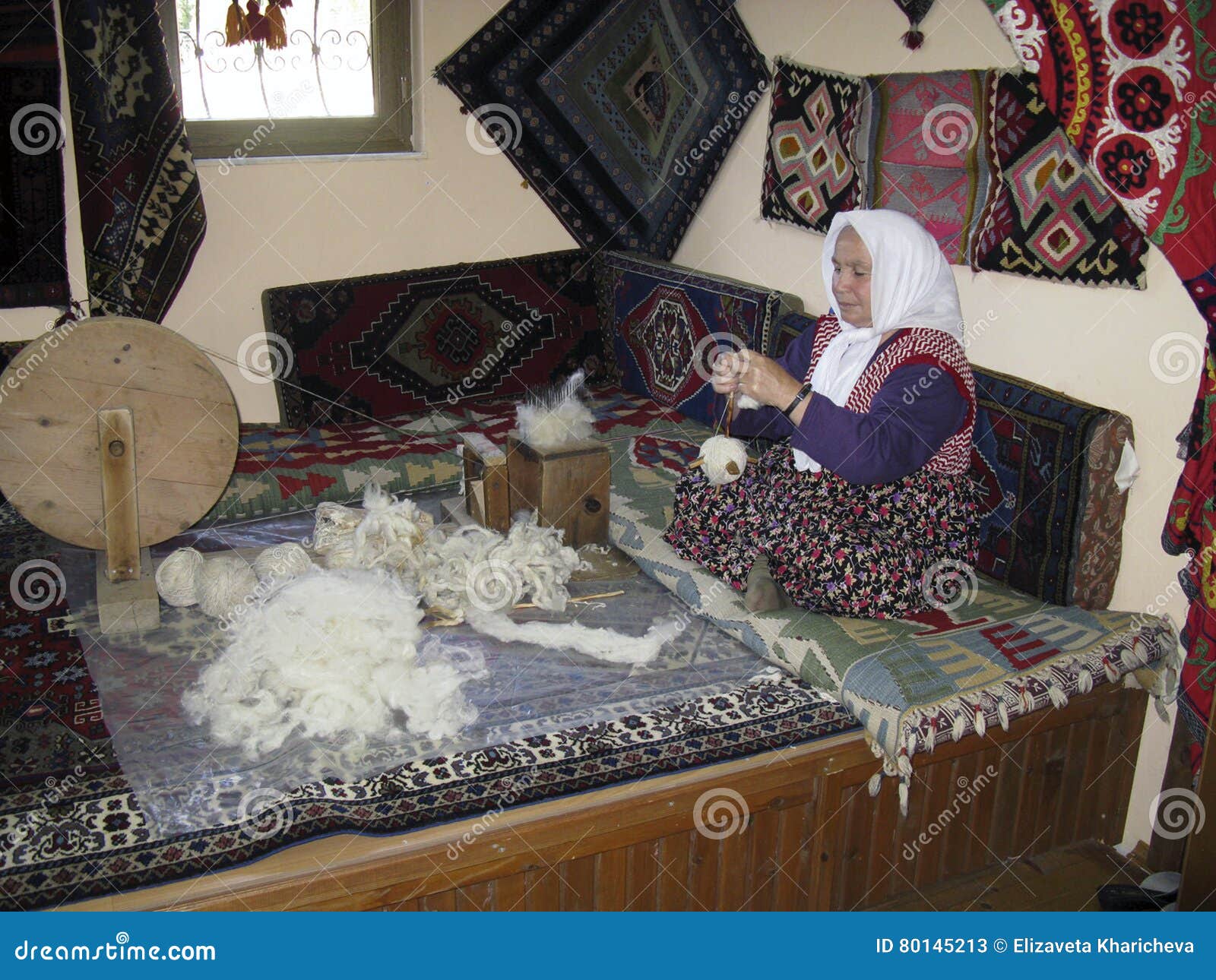 Grandmother with distaff editorial stock photo. Image of elderly - 80145213