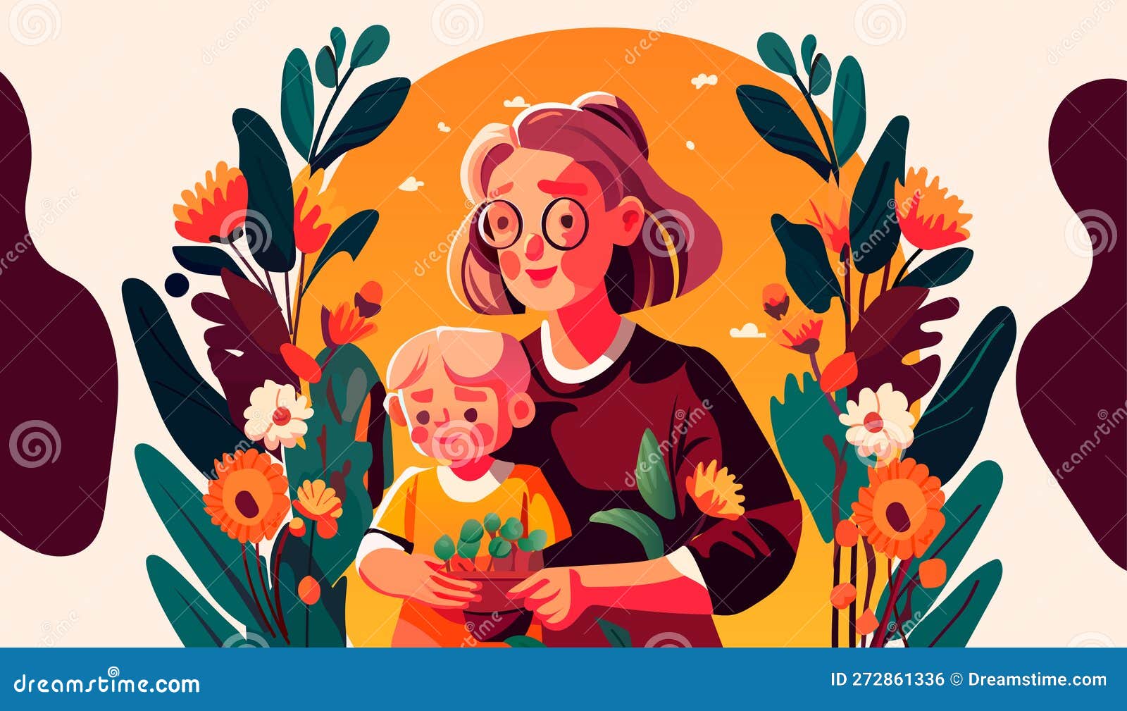Grandmother Hugging Her Cute Grandson Cartoon Vector Cartoondealer