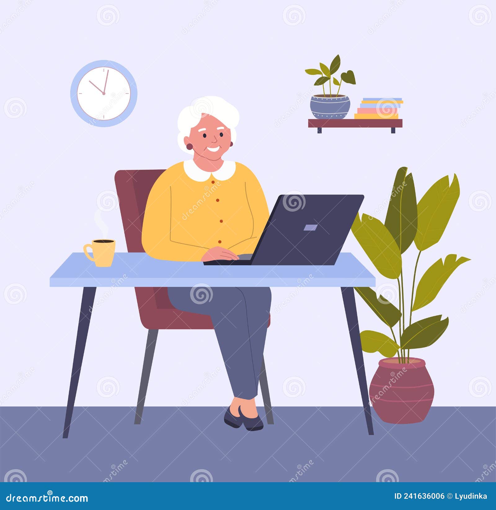 Grandmother Using Computer. Vector Flat Style Illustration Stock Vector ...
