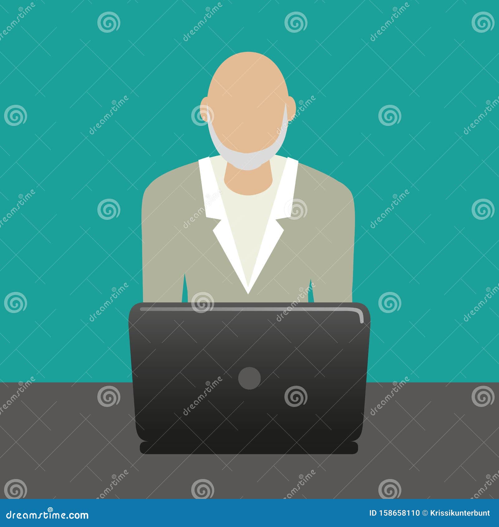 Grandpa with Laptop is Working with Computer Stock Vector ...