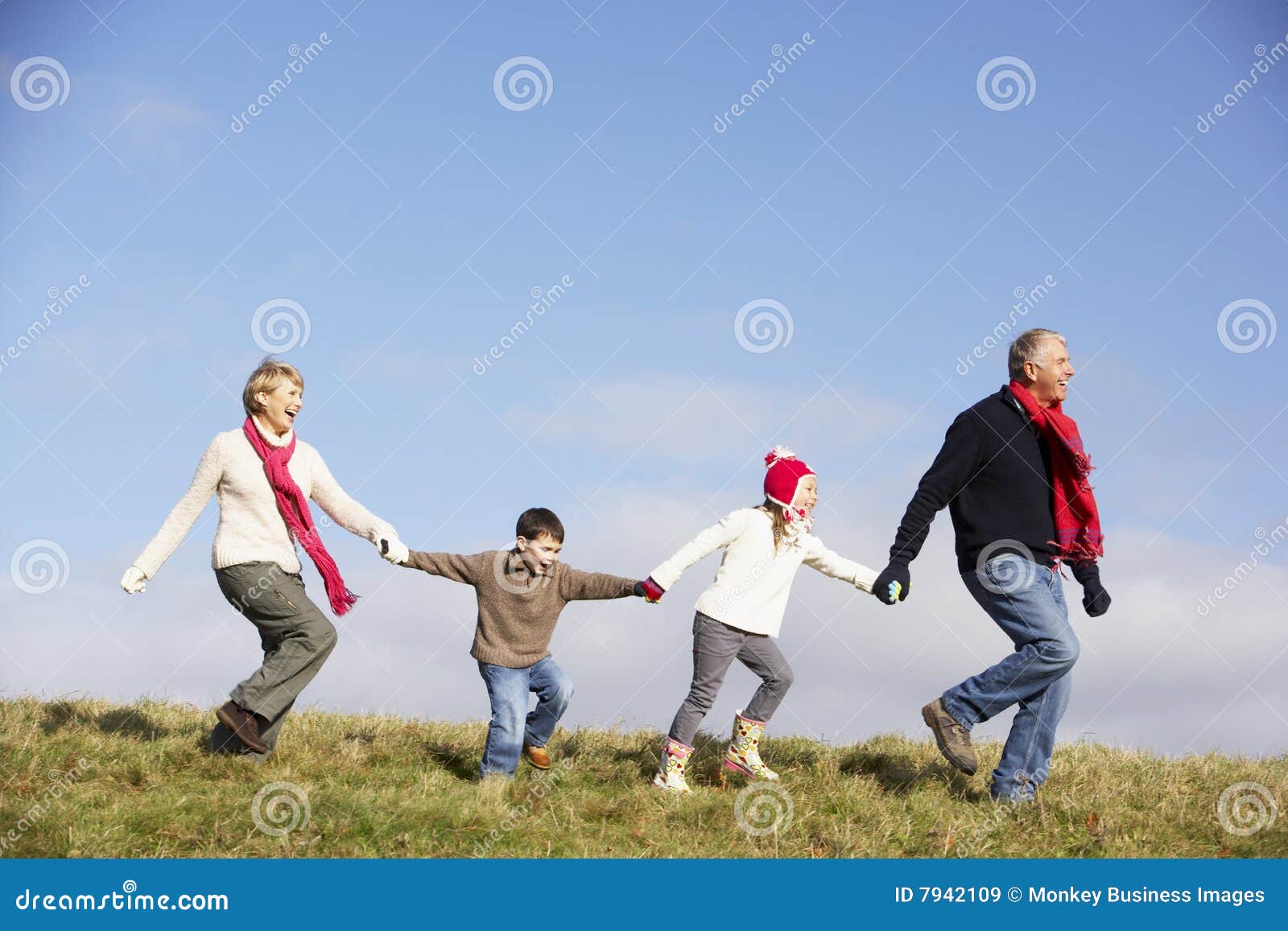 Grandparents and Grandchildren Running Stock Image - Image of hands ...