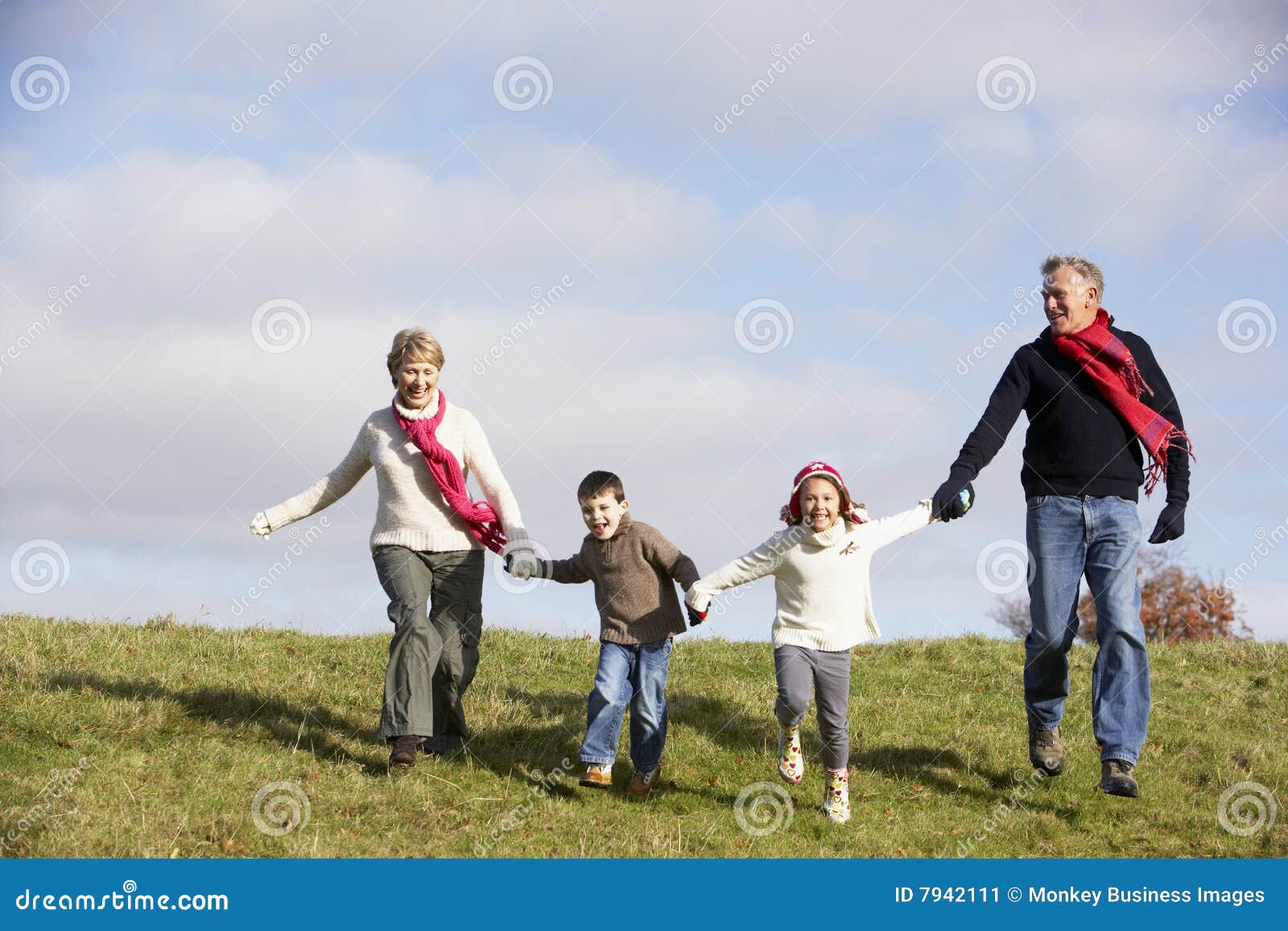 Grandparents and Grandchildren Running Stock Image - Image of ...