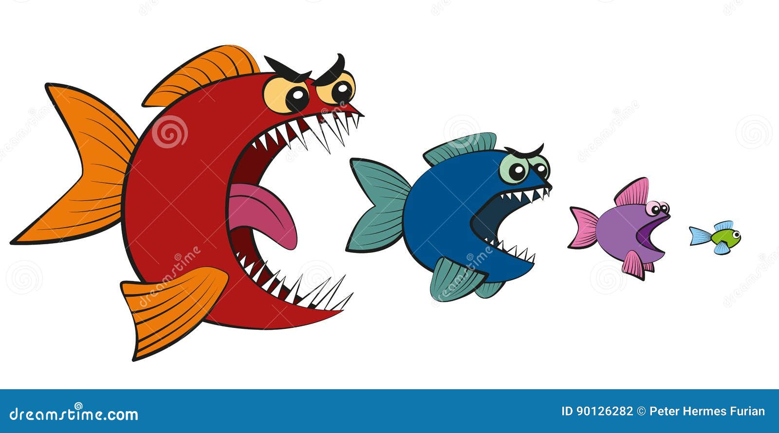 Grands Poissons Mangeant De Petits Poissons Comiques Illustration de ...