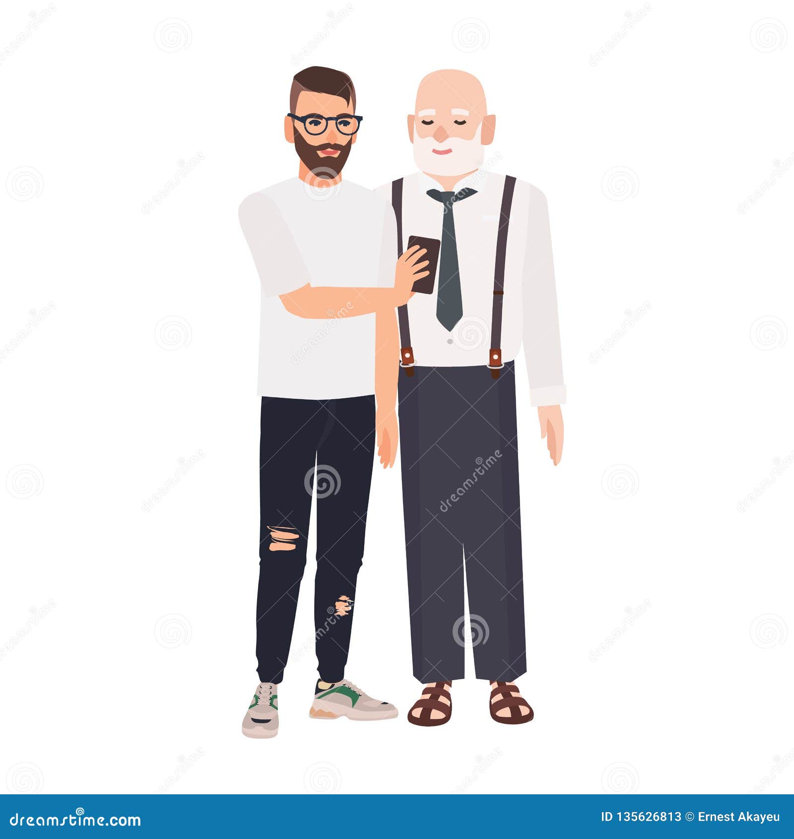 Grandson Demonstrating Smartphone To His Grandfather. Cute Smiling ... Grandson Demonstrating Smartphone To His Grandfather. Cute Smiling ...