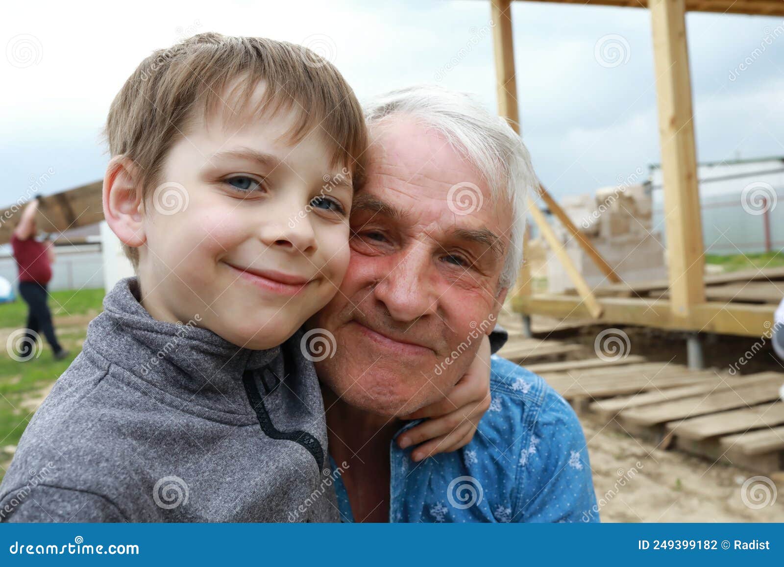 Grandson Hugging His Grandfather Stock Photo - Image of happy ...