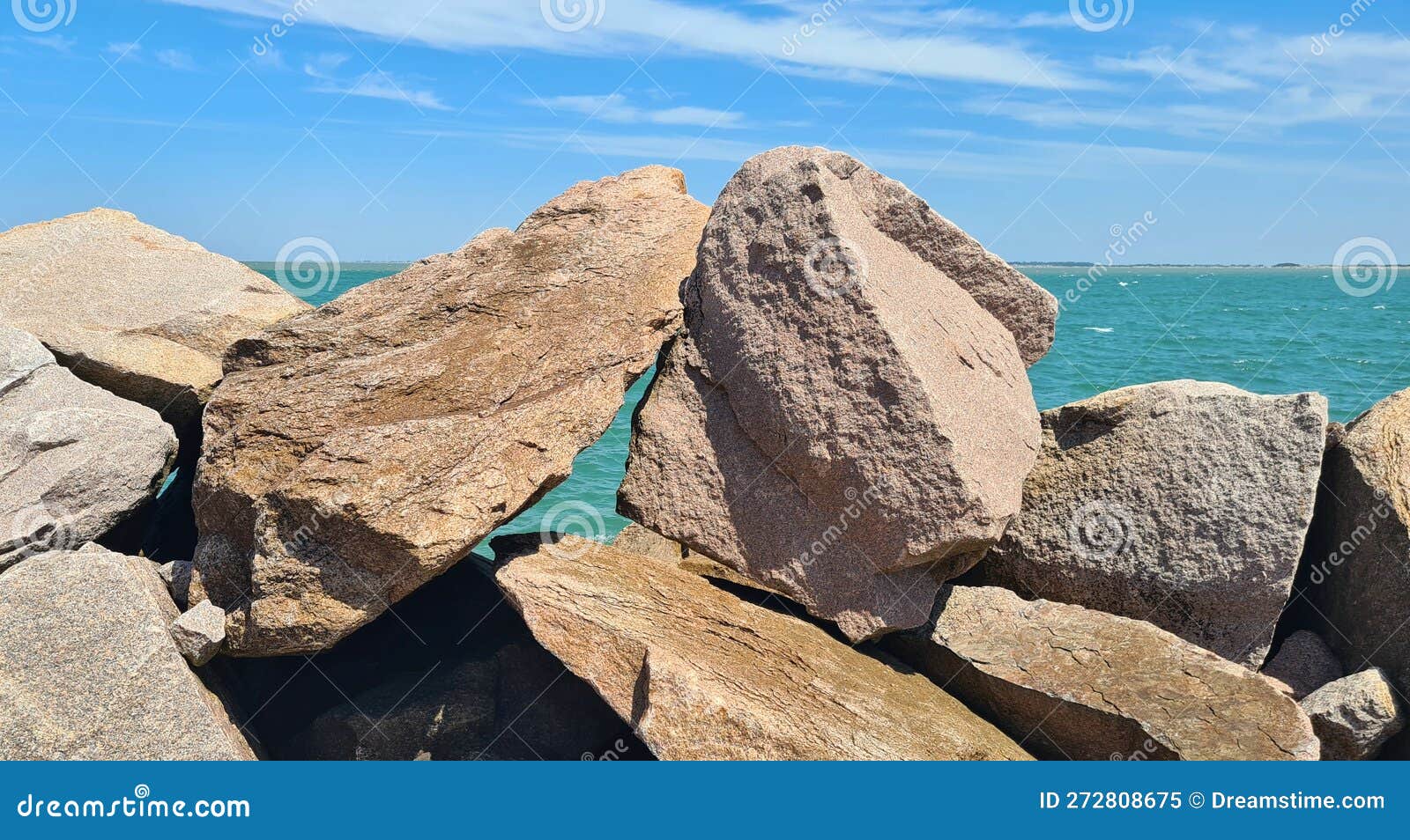 Granite Blocks on Breakwater in the Atlantic Ocean Stock Image - Image ...