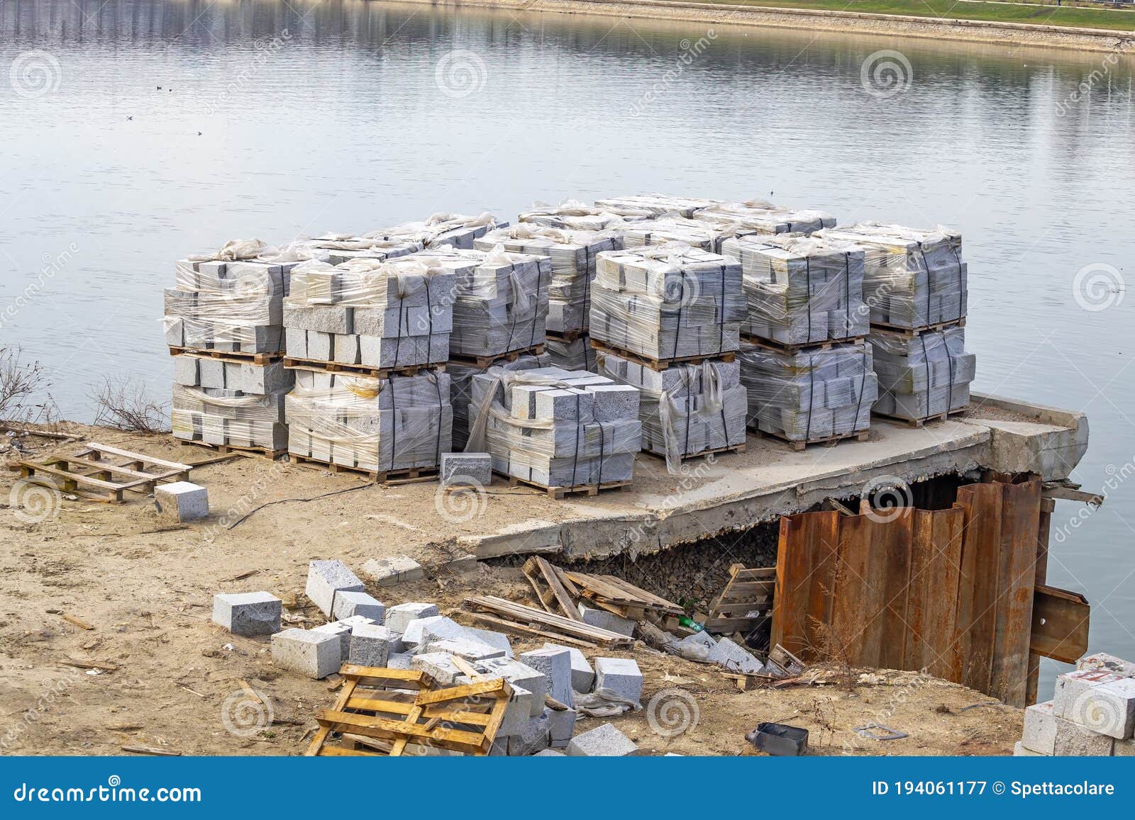 Granite Building Blocks on a Wooden Pallets Stock Image - Image of ...