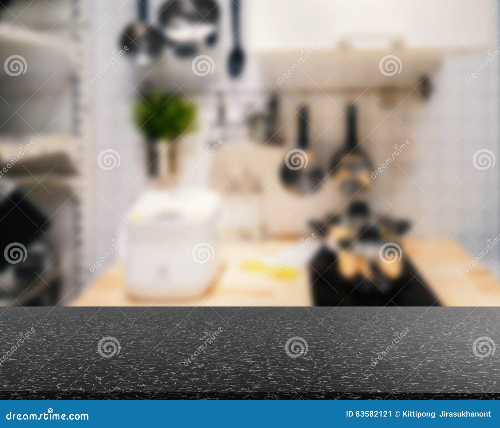 Granite Countertop with Kitchen Background Stock Image - Image of ...