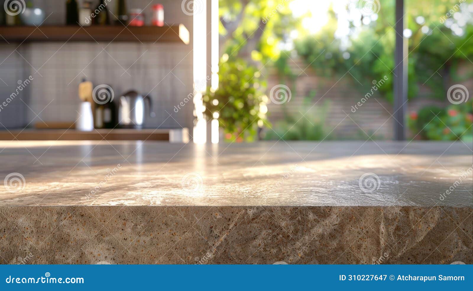 A Granite Kitchen with a Countertop that Has a Reflection of a Sink ...