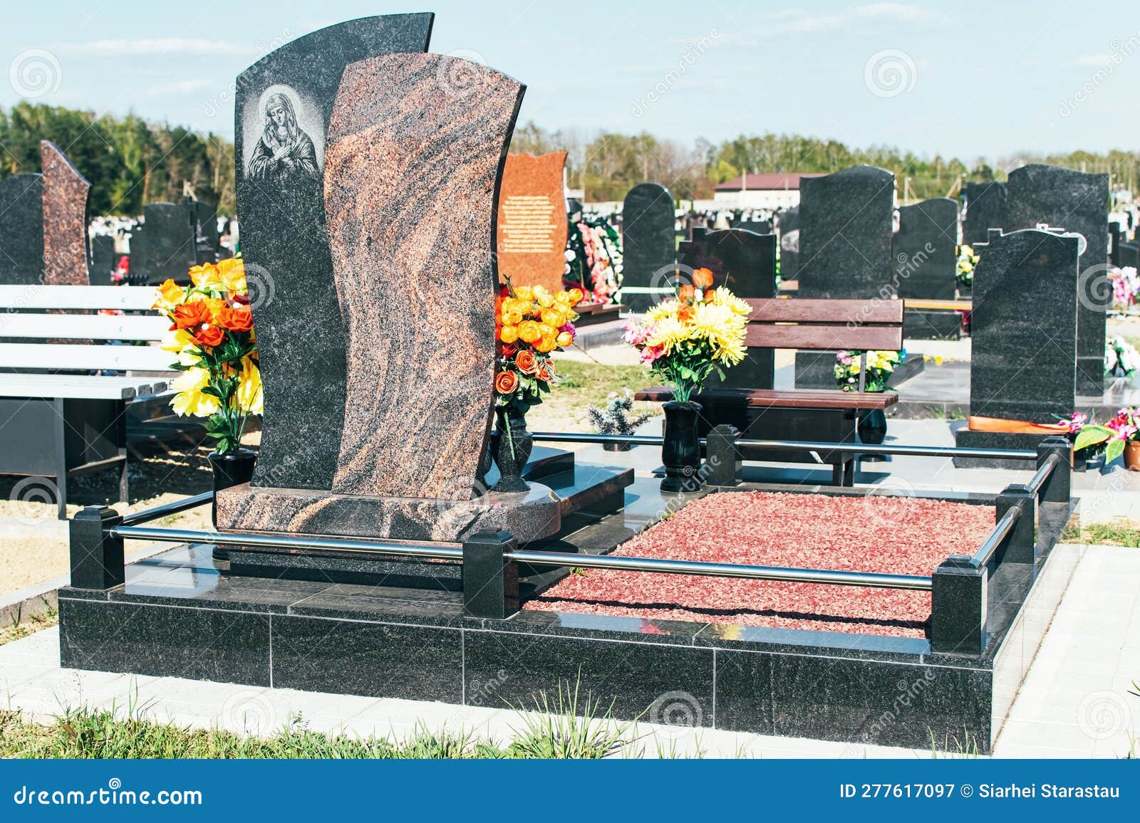 Granite Monuments in the Cemetery Stock Image - Image of entrance ...