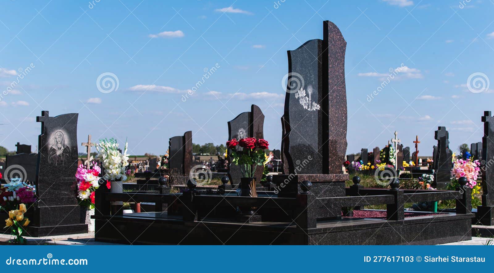 Granite Monuments in the Cemetery Stock Image - Image of barrier ...