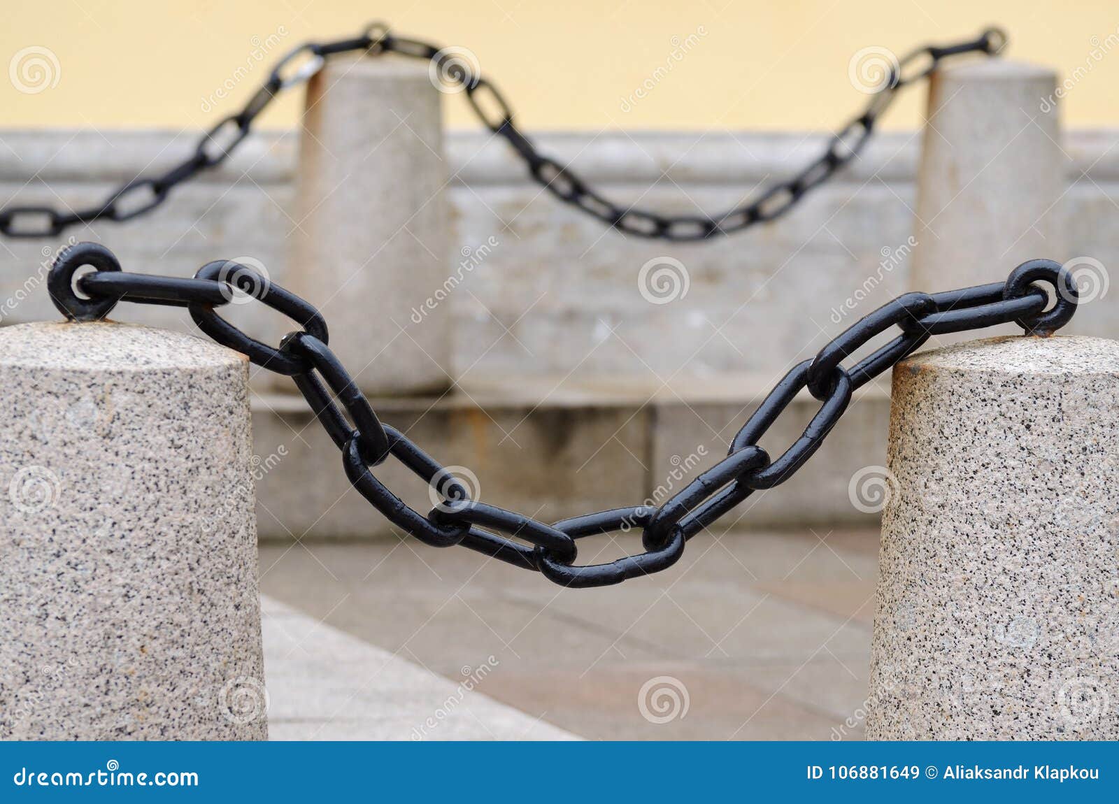 Granite posts with chains. stock image. Image of sidewalk - 106881649