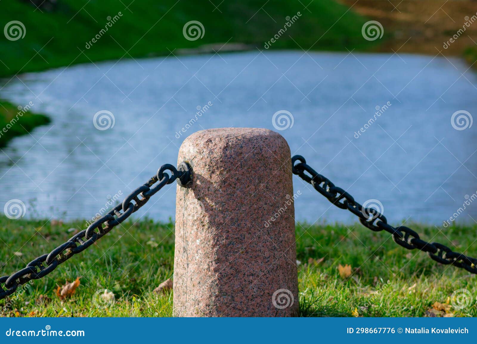 Granite Posts with a Large Iron Chain Stock Photo - Image of strong ...