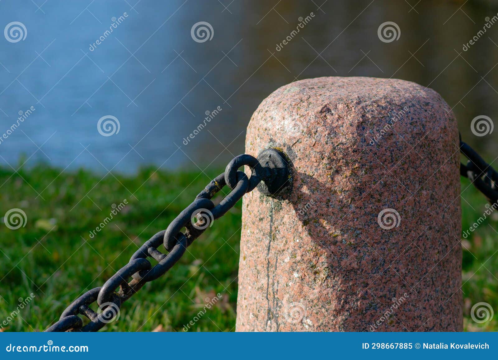 Granite Posts with a Large Iron Chain Stock Image - Image of white ...