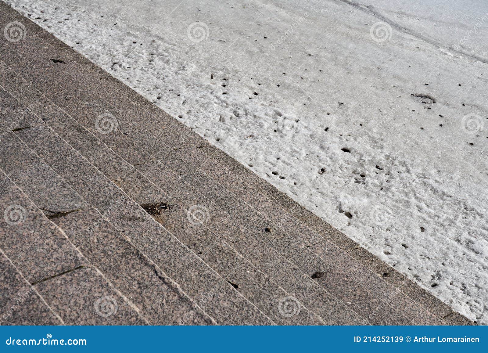 Granite Steps on the Embankment of the Ice-covered River Stock Image ...