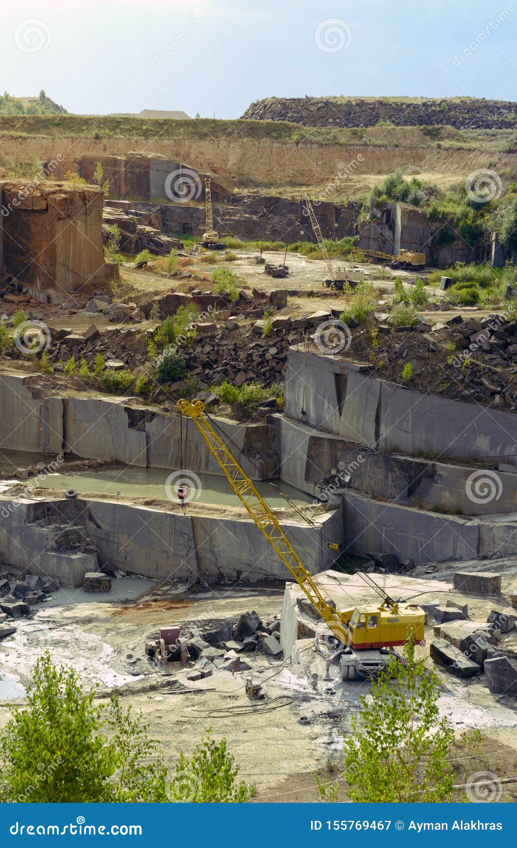 Granite Stone Mine Layers with Crane Working Inside Stock Image - Image ...