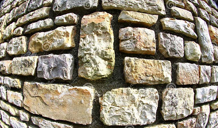Stone Wall Using Fish Eye Lens Stock Image - Image of regular ...