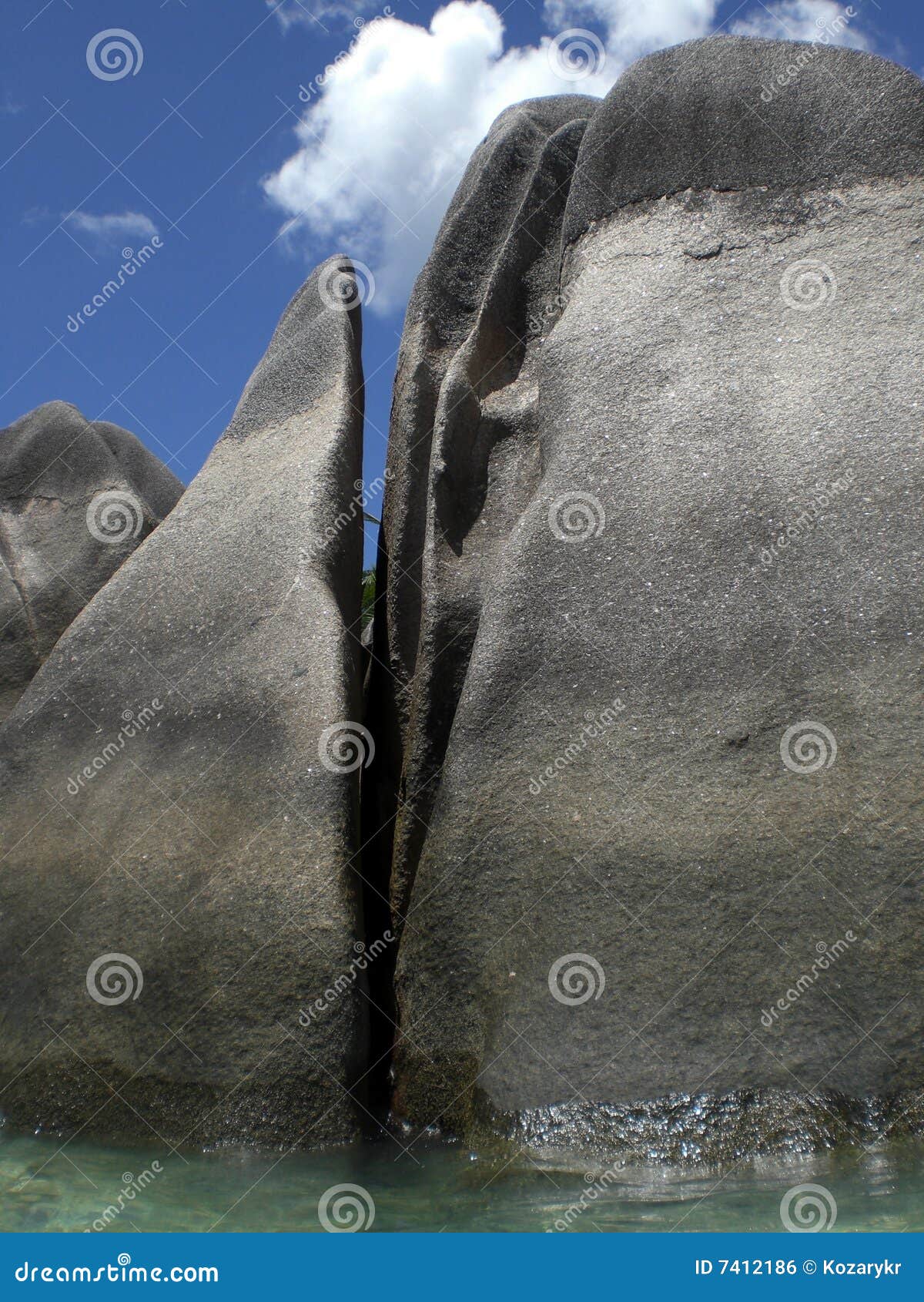 Splitted Granite Boulder Rock. Splitting With Drilling Holes And Typing ...