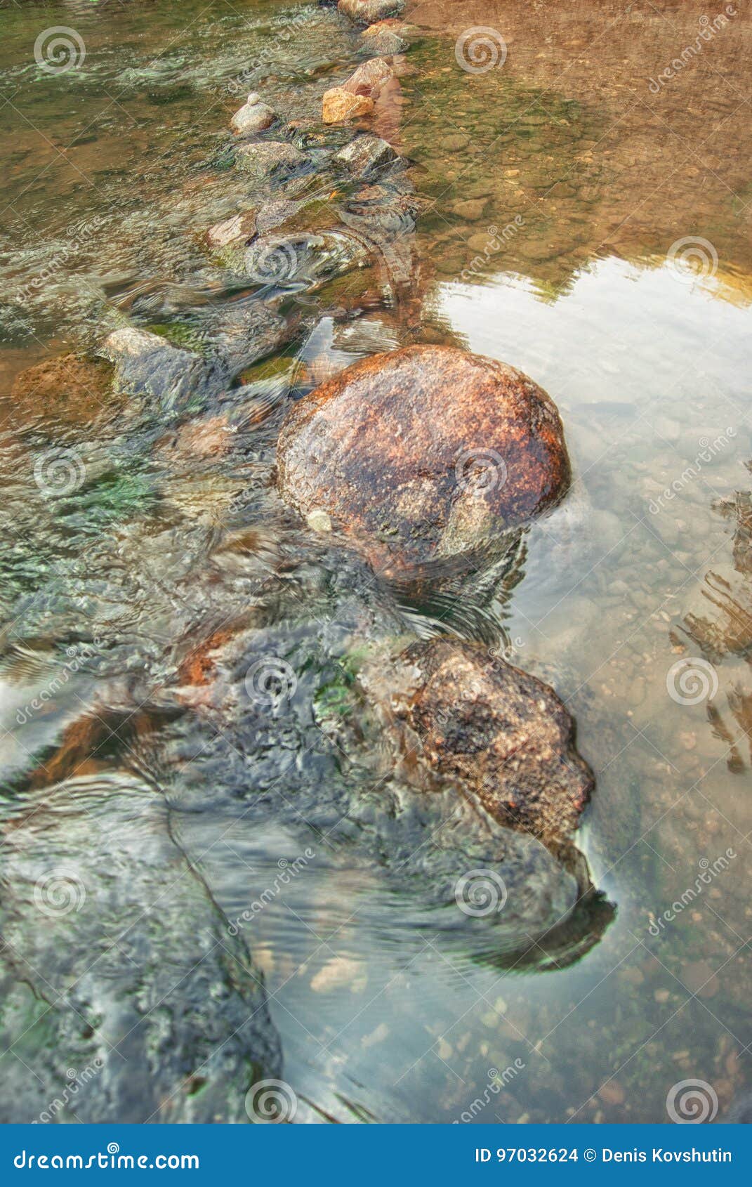 Granite Stones on the Bottom of the Water Flow of a Mountain Cool ...