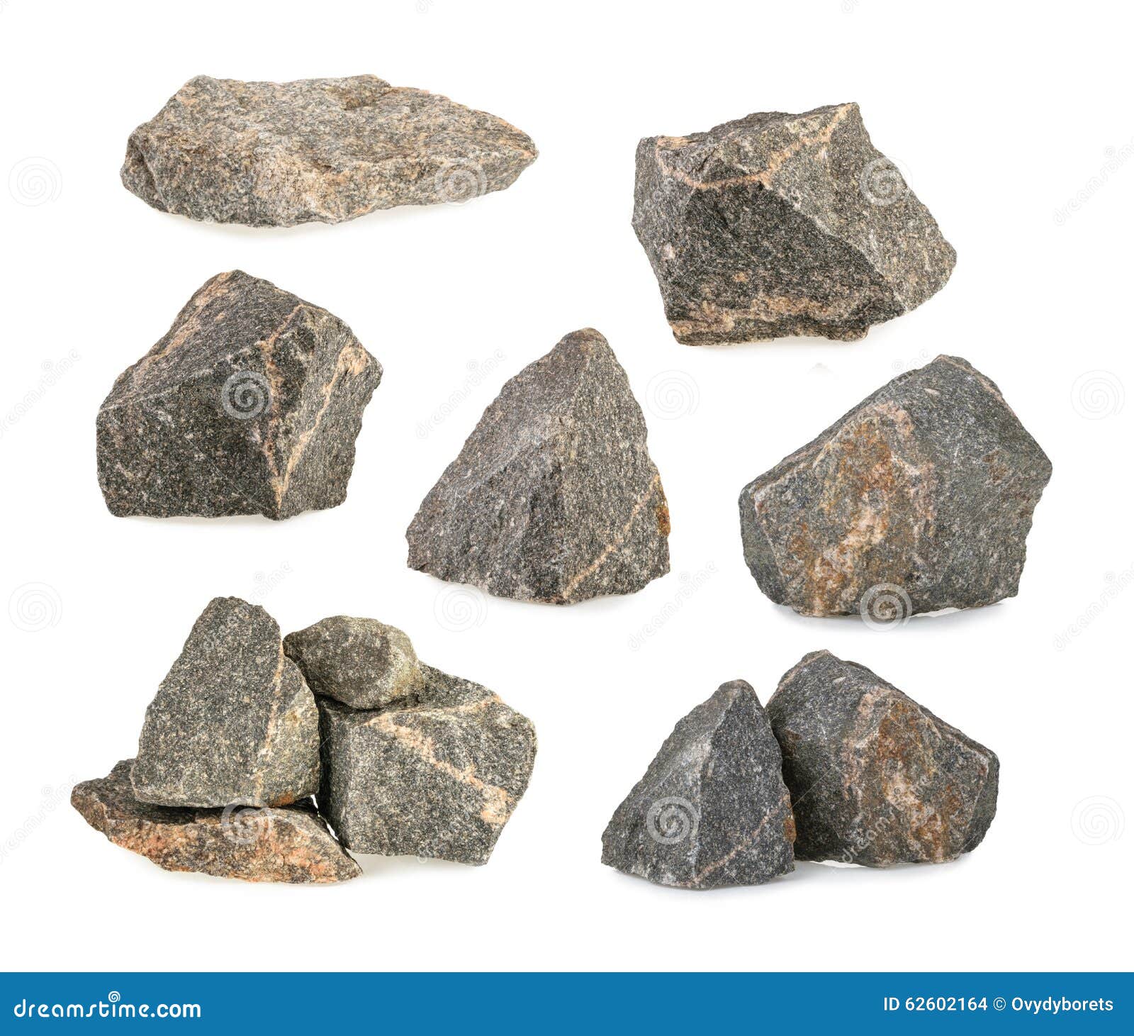 Granite Stones, Rocks Set Isolated on White Background Stock Photo ...