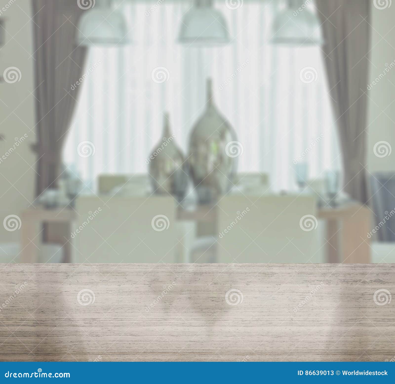 Granite Table Top with Blur of Dining Table in Modern Dining Roo Stock ...