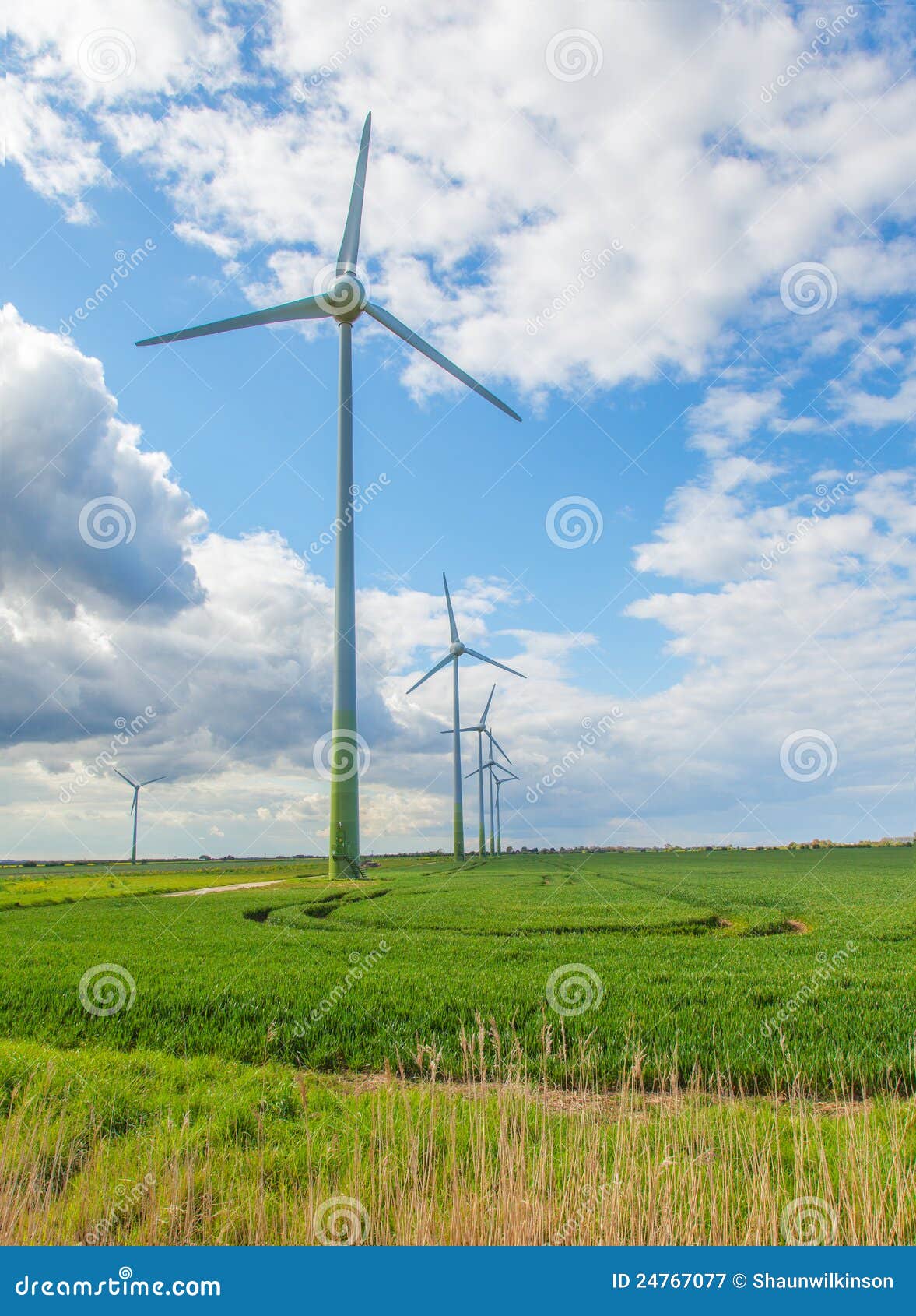 Granja De Viento Con El Campo Verde Imagen de archivo - Imagen de ...