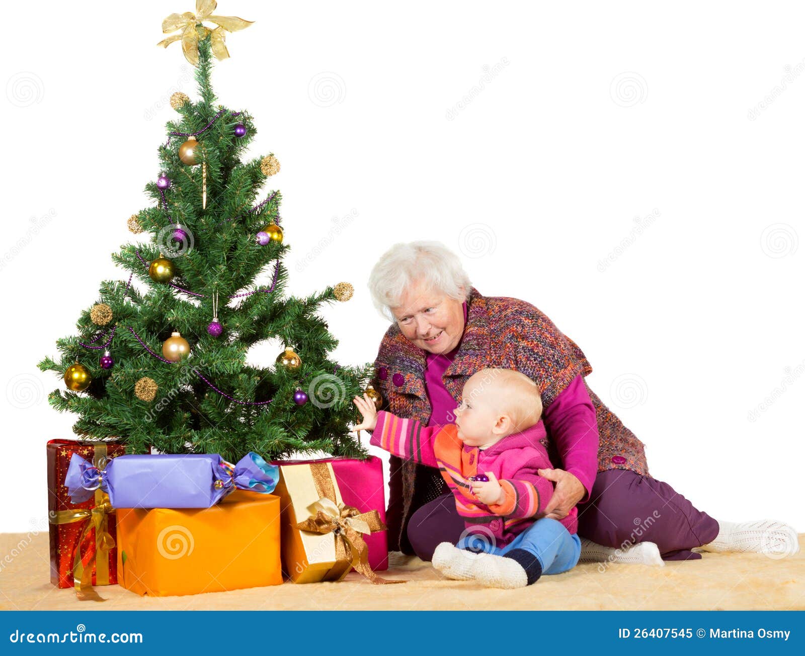 Granny and Baby with Christmas Tree Stock Image - Image of affection ...