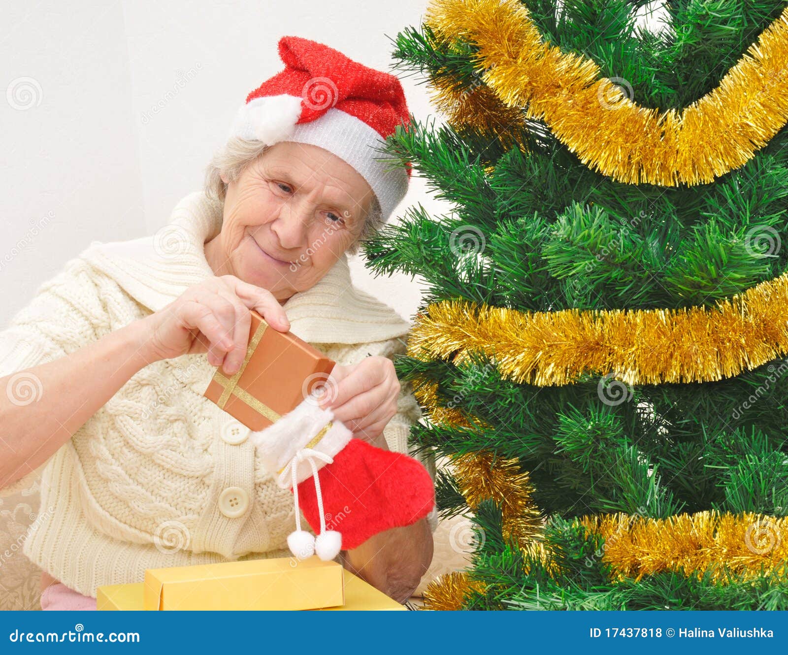Granny with Christmas Stocking Stock Photo - Image of cheerful, elderly ...