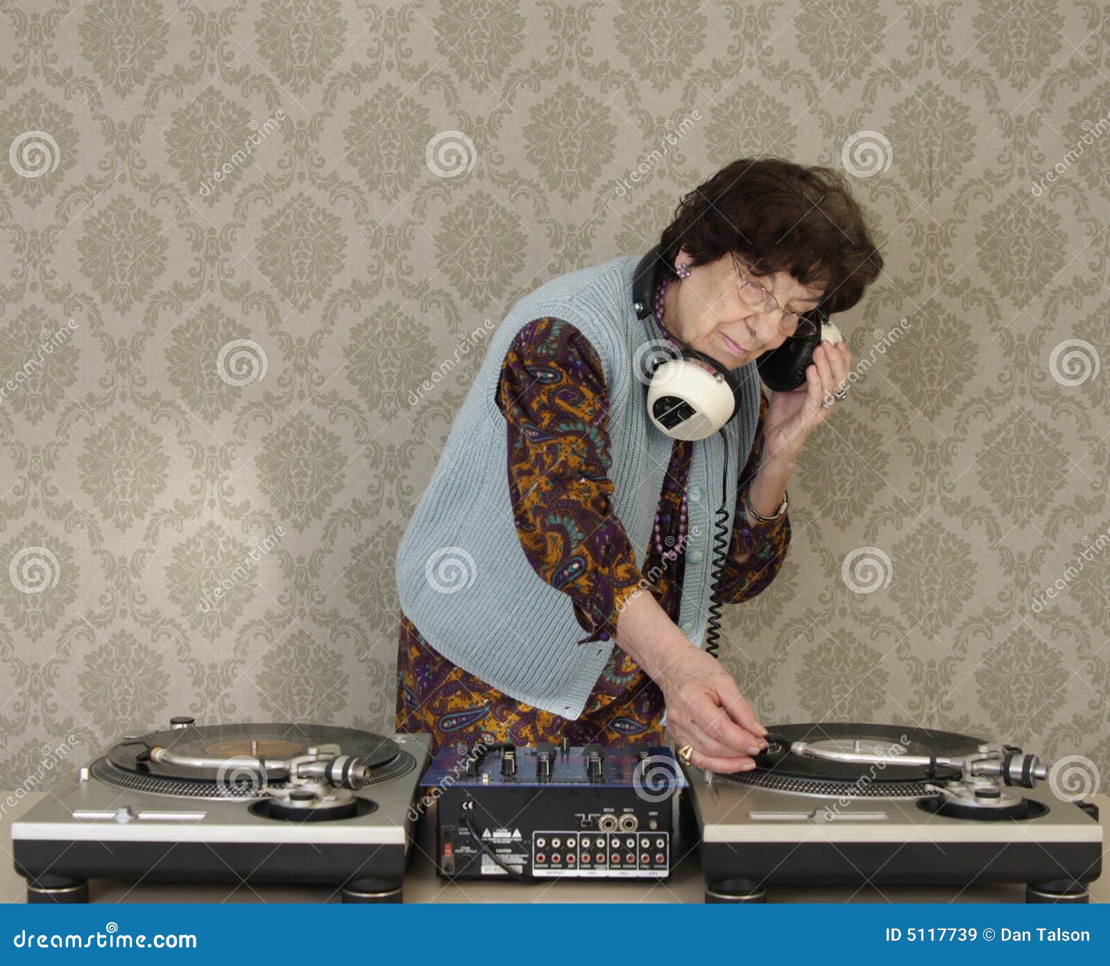 Granny dj stock image. Image of retro, headphones, funny - 5117739