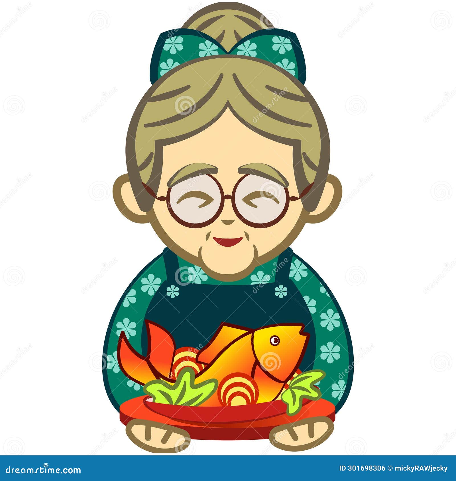Granny Illustration Vector Serving Grilled Fish Stock Vector ...
