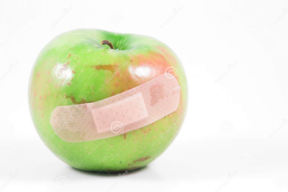 Granny Smith Apple and Band Aid. Stock Image - Image of care, bruise ...